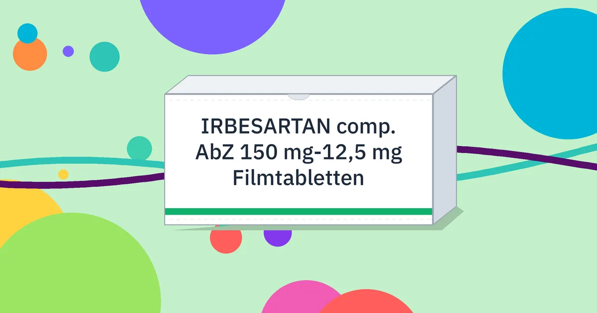 Symbolbild: Packung mit der Aufschrift IRBESARTAN comp. AbZ 150 mg-12,5 mg Filmtabletten (PZN 09535501) – Verfügbarkeit und Bezug in Apotheken in Frankfurt am Main