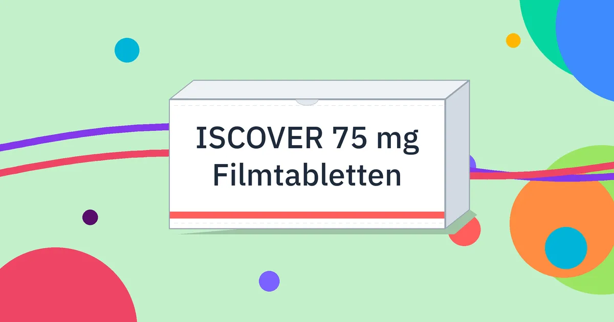 Symbolbild: Packung mit der Aufschrift ISCOVER 75 mg Filmtabletten (PZN 04408092) – Verfügbarkeit und Bezug in Apotheken in Frankfurt am Main