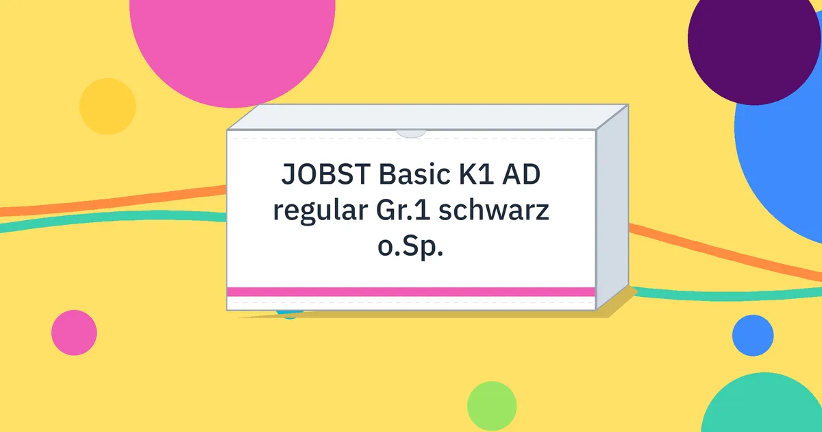 Symbolbild: Packung mit der Aufschrift JOBST Basic K1 AD regular Gr.1 schwarz o.Sp. (PZN 15310829) – Verfügbarkeit und Bezug in Apotheken in Frankfurt am Main