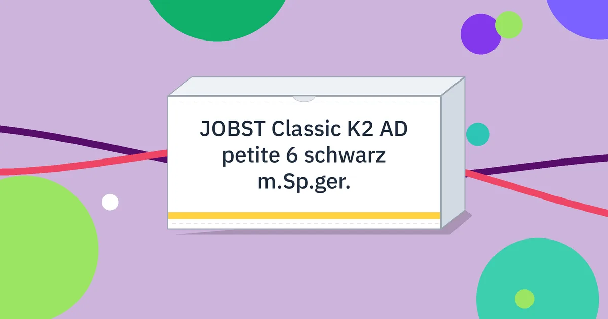 Symbolbild: Packung mit der Aufschrift JOBST Classic K2 AD petite 6 schwarz m.Sp.ger. (PZN 13061635) – Verfügbarkeit und Bezug in Apotheken in Frankfurt am Main