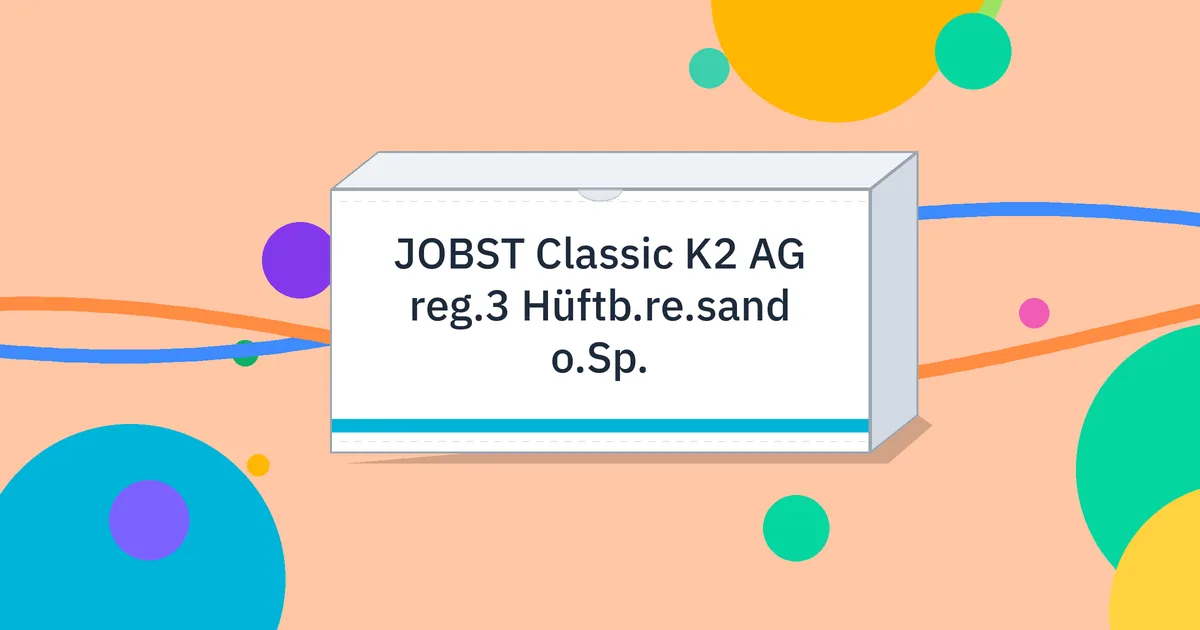 Symbolbild: Packung mit der Aufschrift JOBST Classic K2 AG reg.3 Hüftb.re.sand o.Sp. (PZN 13067371) – Verfügbarkeit und Bezug in Apotheken in Frankfurt am Main