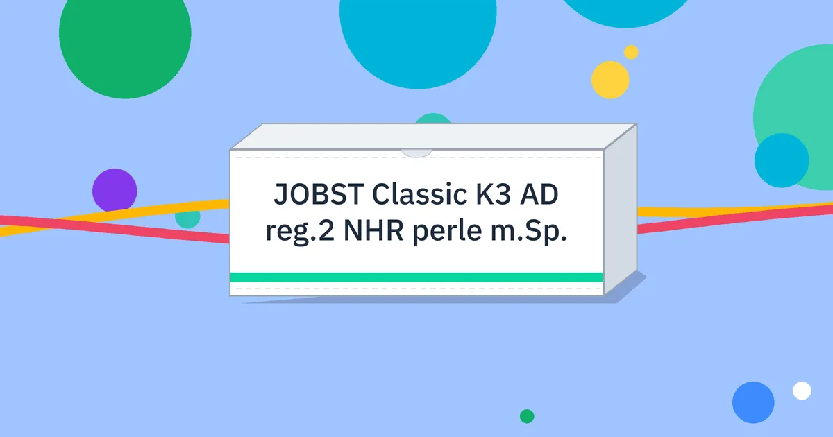 Symbolbild: Packung mit der Aufschrift JOBST Classic K3 AD reg.2 NHR perle m.Sp. (PZN 13070686) – Verfügbarkeit und Bezug in Apotheken in Frankfurt am Main