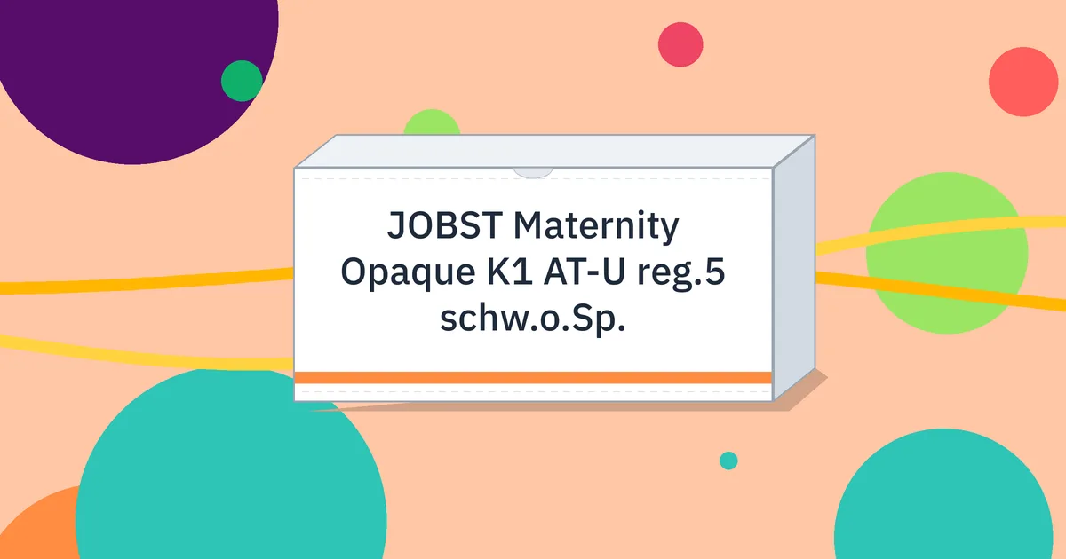 Symbolbild: Packung mit der Aufschrift JOBST Maternity Opaque K1 AT-U reg.5 schw.o.Sp. (PZN 15852849) – Verfügbarkeit und Bezug in Apotheken in Frankfurt am Main