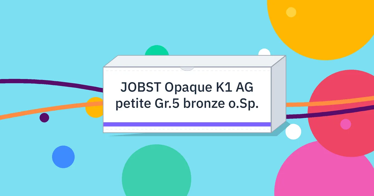 Symbolbild: Packung mit der Aufschrift JOBST Opaque K1 AG petite Gr.5 bronze o.Sp. (PZN 13087215) – Verfügbarkeit und Bezug in Apotheken in Frankfurt am Main