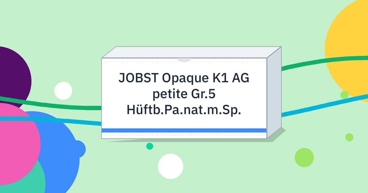 Symbolbild: Packung mit der Aufschrift JOBST Opaque K1 AG petite Gr.5 Hüftb.Pa.nat.m.Sp. (PZN 13098443) – Verfügbarkeit und Bezug in Apotheken in Frankfurt am Main