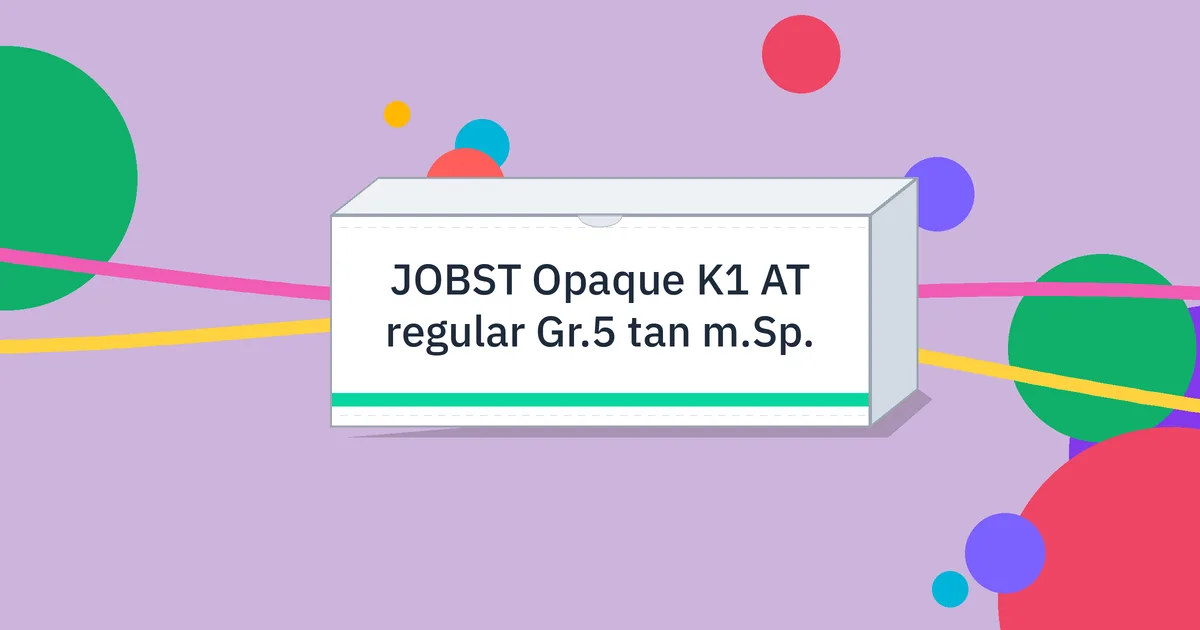 Symbolbild: Packung mit der Aufschrift JOBST Opaque K1 AT regular Gr.5 tan m.Sp. (PZN 16275012) – Verfügbarkeit und Bezug in Apotheken in Frankfurt am Main