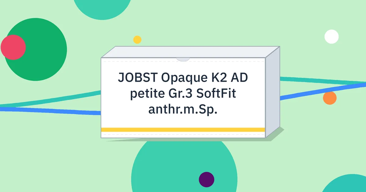 Symbolbild: Packung mit der Aufschrift JOBST Opaque K2 AD petite Gr.3 SoftFit anthr.m.Sp. (PZN 16279576) – Verfügbarkeit und Bezug in Apotheken in Frankfurt am Main