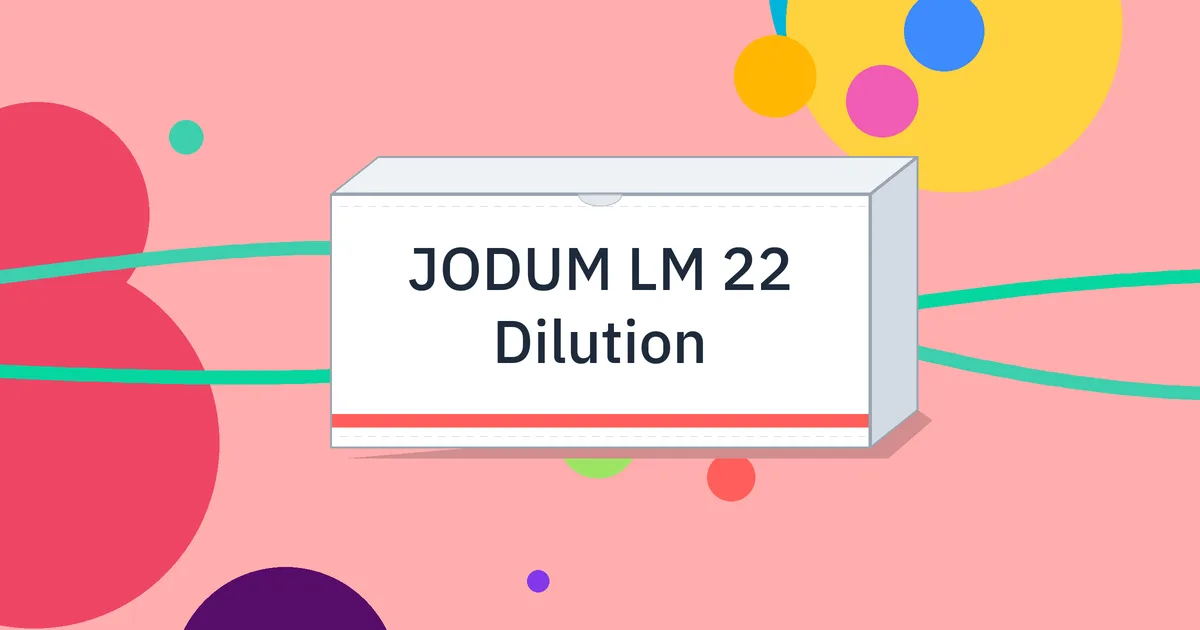 Symbolbild: Packung mit der Aufschrift JODUM LM 22 Dilution (PZN 12915791) – Verfügbarkeit und Bezug in Apotheken in Frankfurt am Main