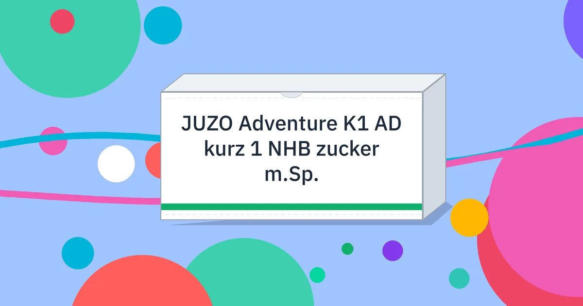 Symbolbild: Packung mit der Aufschrift JUZO Adventure K1 AD kurz 1 NHB zucker m.Sp. (PZN 16344026) – Verfügbarkeit und Bezug in Apotheken in Frankfurt am Main