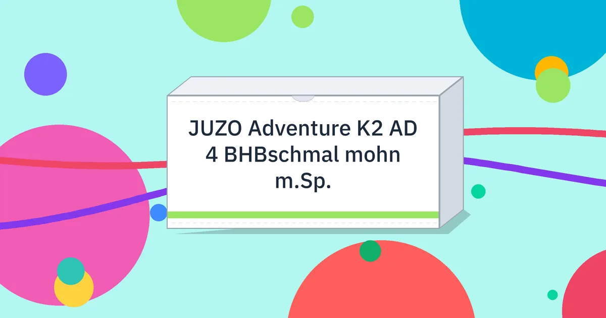 Symbolbild: Packung mit der Aufschrift JUZO Adventure K2 AD 4 BHBschmal mohn m.Sp. (PZN 15497207) – Verfügbarkeit und Bezug in Apotheken in Frankfurt am Main