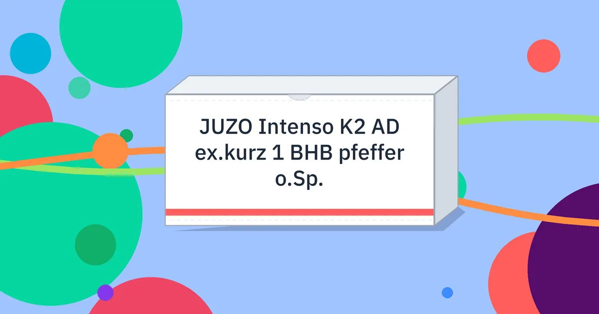 Symbolbild: Packung mit der Aufschrift JUZO Intenso K2 AD ex.kurz 1 BHB pfeffer o.Sp. (PZN 18625427) – Verfügbarkeit und Bezug in Apotheken in Frankfurt am Main