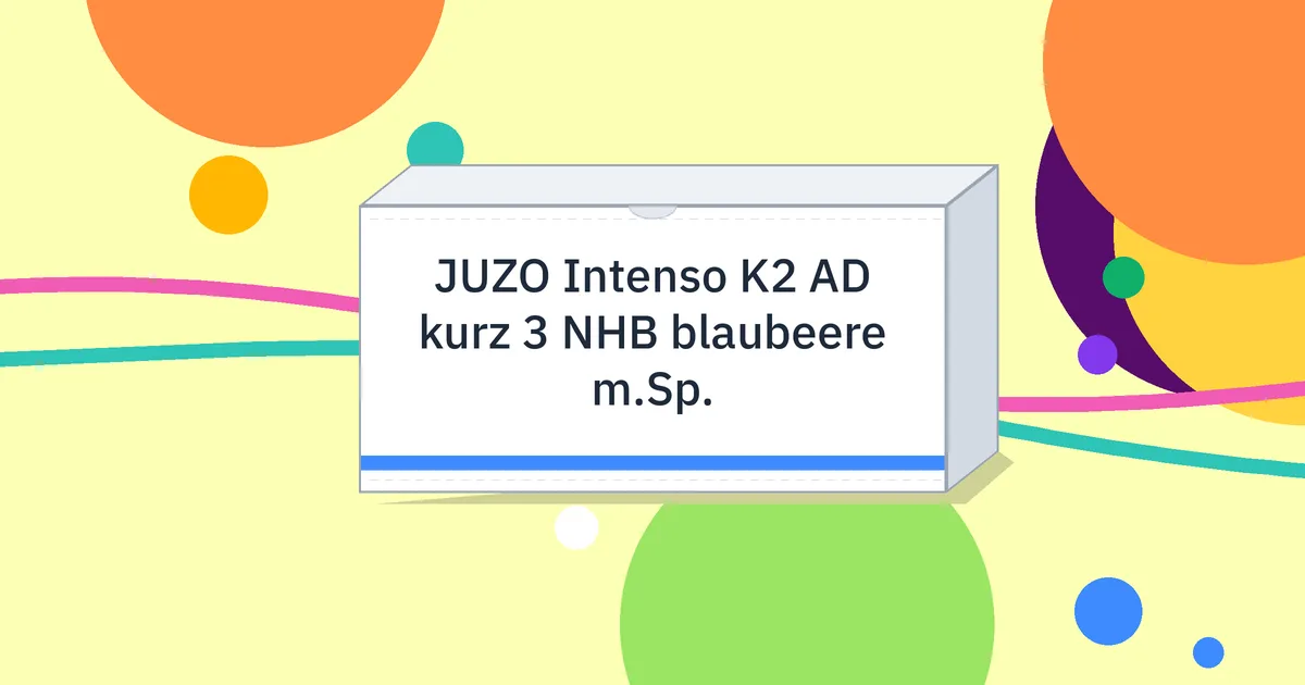 Symbolbild: Packung mit der Aufschrift JUZO Intenso K2 AD kurz 3 NHB blaubeere m.Sp. (PZN 18611023) – Verfügbarkeit und Bezug in Apotheken in Frankfurt am Main