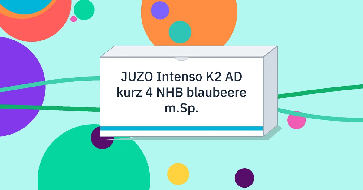 Symbolbild: Packung mit der Aufschrift JUZO Intenso K2 AD kurz 4 NHB blaubeere m.Sp. (PZN 18611046) – Verfügbarkeit und Bezug in Apotheken in Frankfurt am Main
