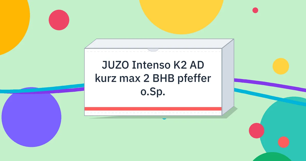 Symbolbild: Packung mit der Aufschrift JUZO Intenso K2 AD kurz max 2 BHB pfeffer o.Sp. (PZN 18626036) – Verfügbarkeit und Bezug in Apotheken in Frankfurt am Main