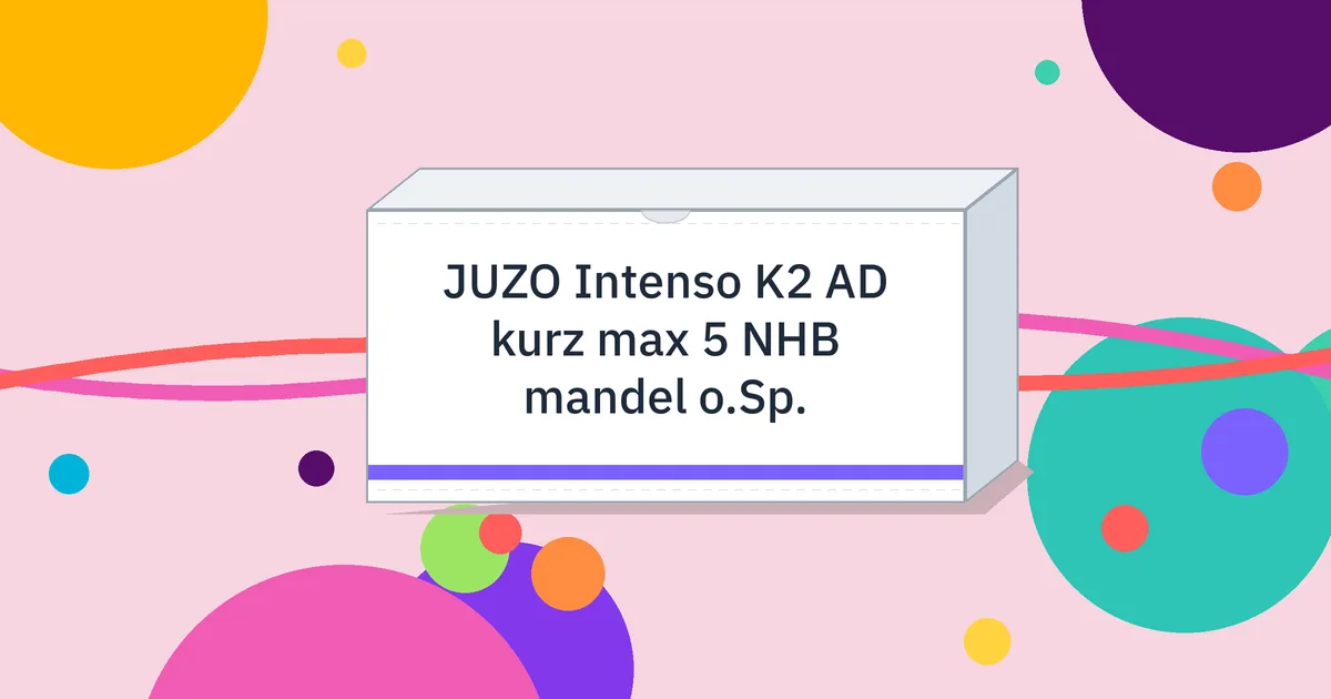Symbolbild: Packung mit der Aufschrift JUZO Intenso K2 AD kurz max 5 NHB mandel o.Sp. (PZN 18622831) – Verfügbarkeit und Bezug in Apotheken in Frankfurt am Main