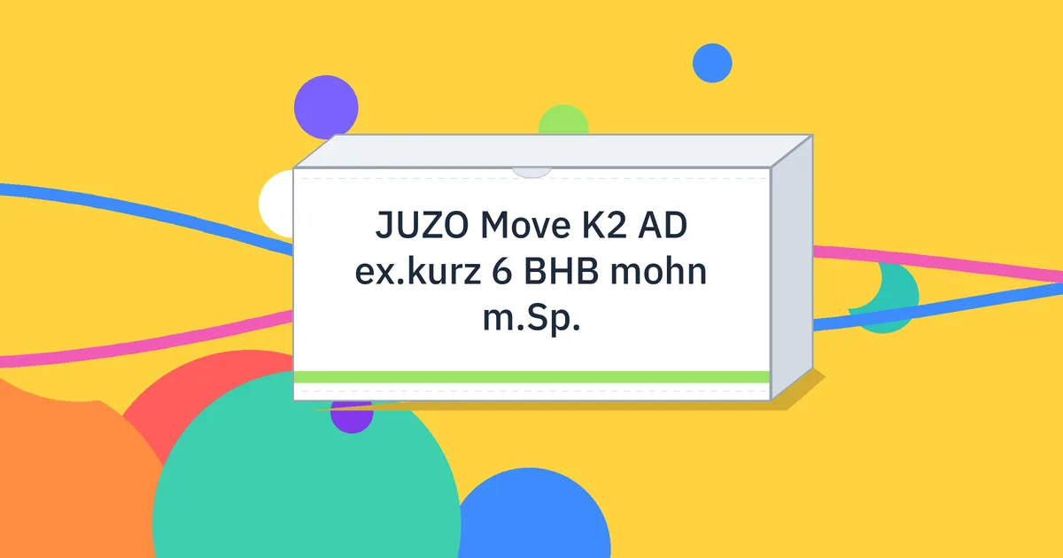 Symbolbild: Packung mit der Aufschrift JUZO Move K2 AD ex.kurz 6 BHB mohn m.Sp. (PZN 18542055) – Verfügbarkeit und Bezug in Apotheken in Frankfurt am Main