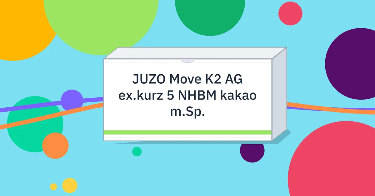 Symbolbild: Packung mit der Aufschrift JUZO Move K2 AG ex.kurz 5 NHBM kakao m.Sp. (PZN 18562951) – Verfügbarkeit und Bezug in Apotheken in Frankfurt am Main