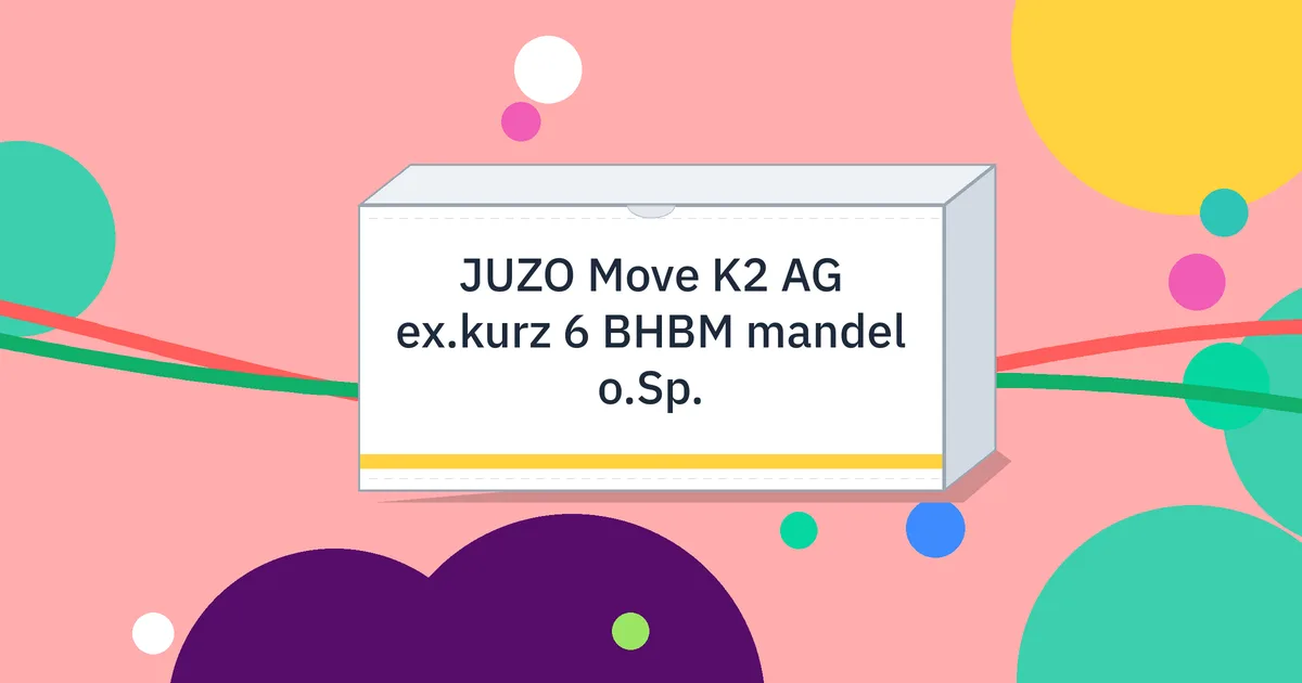 Symbolbild: Packung mit der Aufschrift JUZO Move K2 AG ex.kurz 6 BHBM mandel o.Sp. (PZN 16648424) – Verfügbarkeit und Bezug in Apotheken in Frankfurt am Main