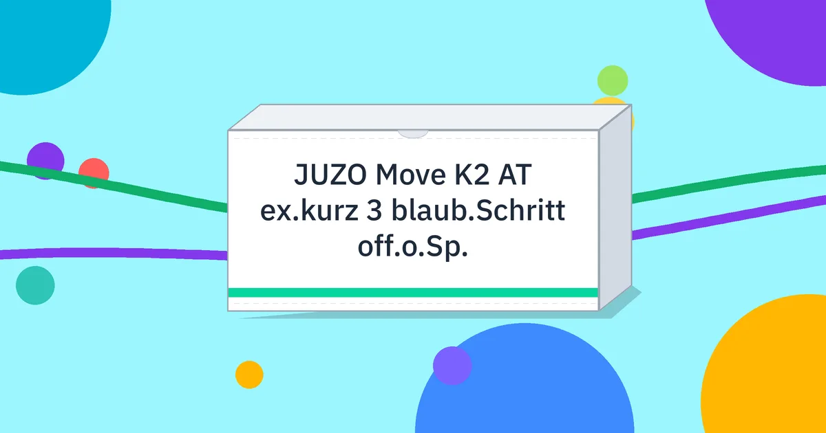 Symbolbild: Packung mit der Aufschrift JUZO Move K2 AT ex.kurz 3 blaub.Schritt off.o.Sp. (PZN 20672871) – Verfügbarkeit und Bezug in Apotheken in Frankfurt am Main
