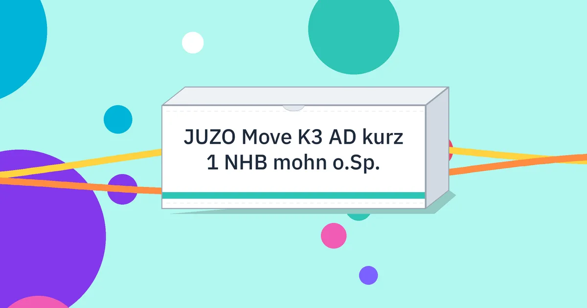 Symbolbild: Packung mit der Aufschrift JUZO Move K3 AD kurz 1 NHB mohn o.Sp. (PZN 18572731) – Verfügbarkeit und Bezug in Apotheken in Frankfurt am Main