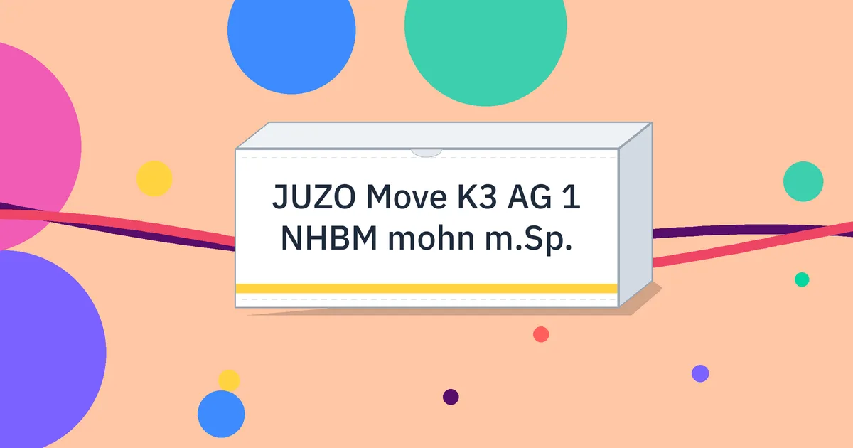 Symbolbild: Packung mit der Aufschrift JUZO Move K3 AG 1 NHBM mohn m.Sp. (PZN 18586590) – Verfügbarkeit und Bezug in Apotheken in Frankfurt am Main