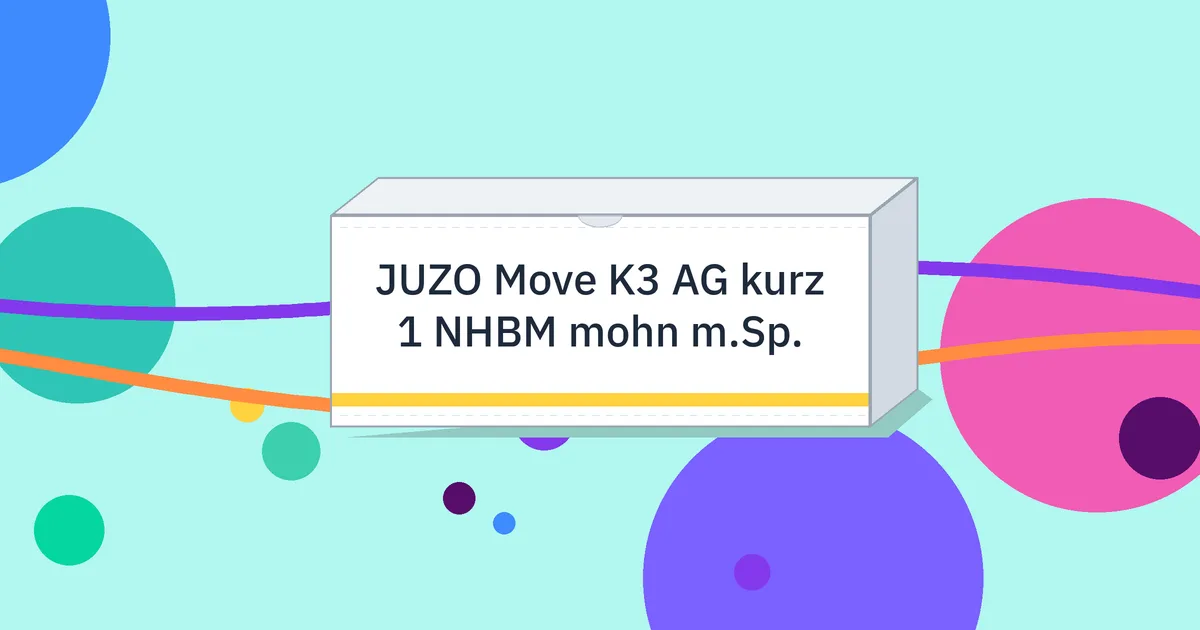 Symbolbild: Packung mit der Aufschrift JUZO Move K3 AG kurz 1 NHBM mohn m.Sp. (PZN 18590568) – Verfügbarkeit und Bezug in Apotheken in Frankfurt am Main