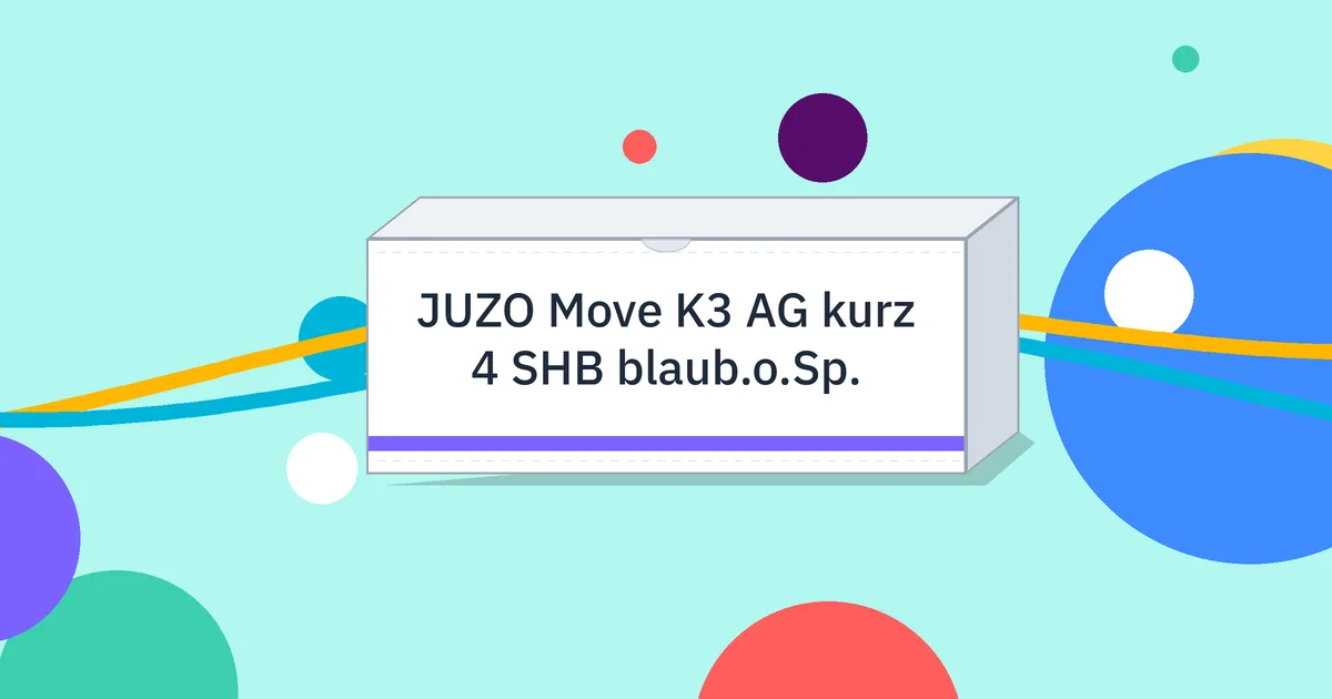Symbolbild: Packung mit der Aufschrift JUZO Move K3 AG kurz 4 SHB blaub.o.Sp. (PZN 18593199) – Verfügbarkeit und Bezug in Apotheken in Frankfurt am Main