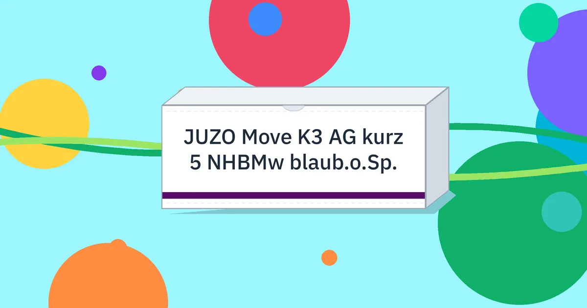 Symbolbild: Packung mit der Aufschrift JUZO Move K3 AG kurz 5 NHBMw blaub.o.Sp. (PZN 18592774) – Verfügbarkeit und Bezug in Apotheken in Frankfurt am Main