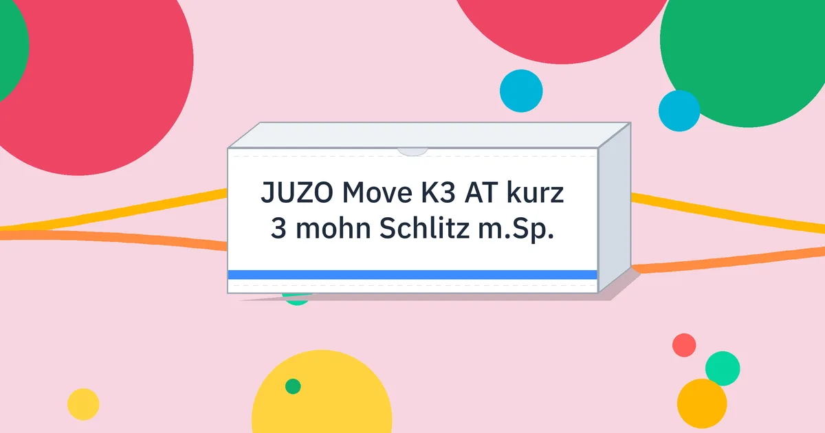 Symbolbild: Packung mit der Aufschrift JUZO Move K3 AT kurz 3 mohn Schlitz m.Sp. (PZN 20684360) – Verfügbarkeit und Bezug in Apotheken in Frankfurt am Main