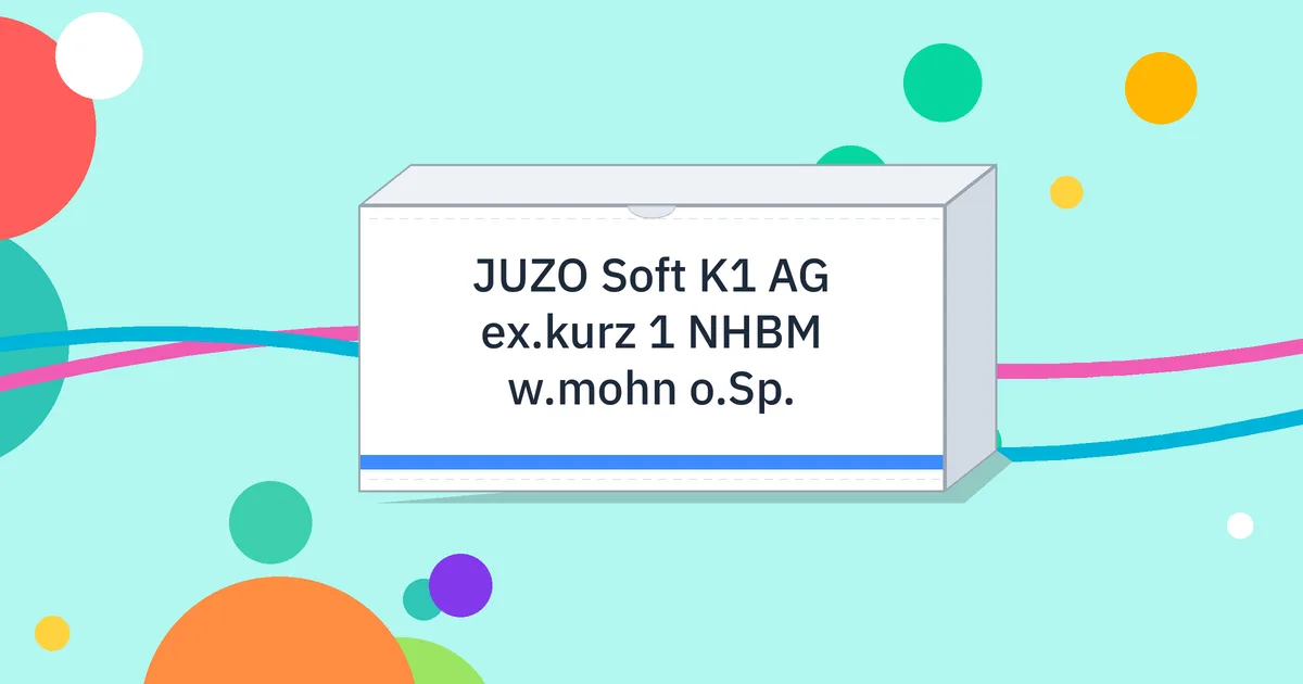 Symbolbild: Packung mit der Aufschrift JUZO Soft K1 AG ex.kurz 1 NHBM w.mohn o.Sp. (PZN 15000359) – Verfügbarkeit und Bezug in Apotheken in Frankfurt am Main