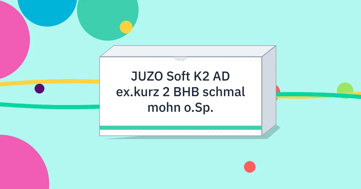 Symbolbild: Packung mit der Aufschrift JUZO Soft K2 AD ex.kurz 2 BHB schmal mohn o.Sp. (PZN 15468619) – Verfügbarkeit und Bezug in Apotheken in Frankfurt am Main