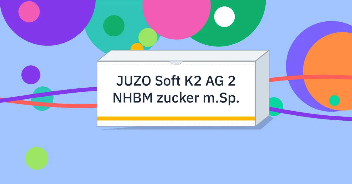 Symbolbild: Packung mit der Aufschrift JUZO Soft K2 AG 2 NHBM zucker m.Sp. (PZN 15018690) – Verfügbarkeit und Bezug in Apotheken in Frankfurt am Main