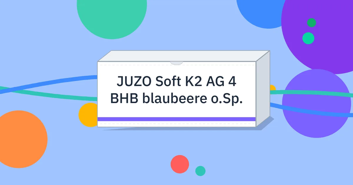 Symbolbild: Packung mit der Aufschrift JUZO Soft K2 AG 4 BHB blaubeere o.Sp. (PZN 14825603) – Verfügbarkeit und Bezug in Apotheken in Frankfurt am Main