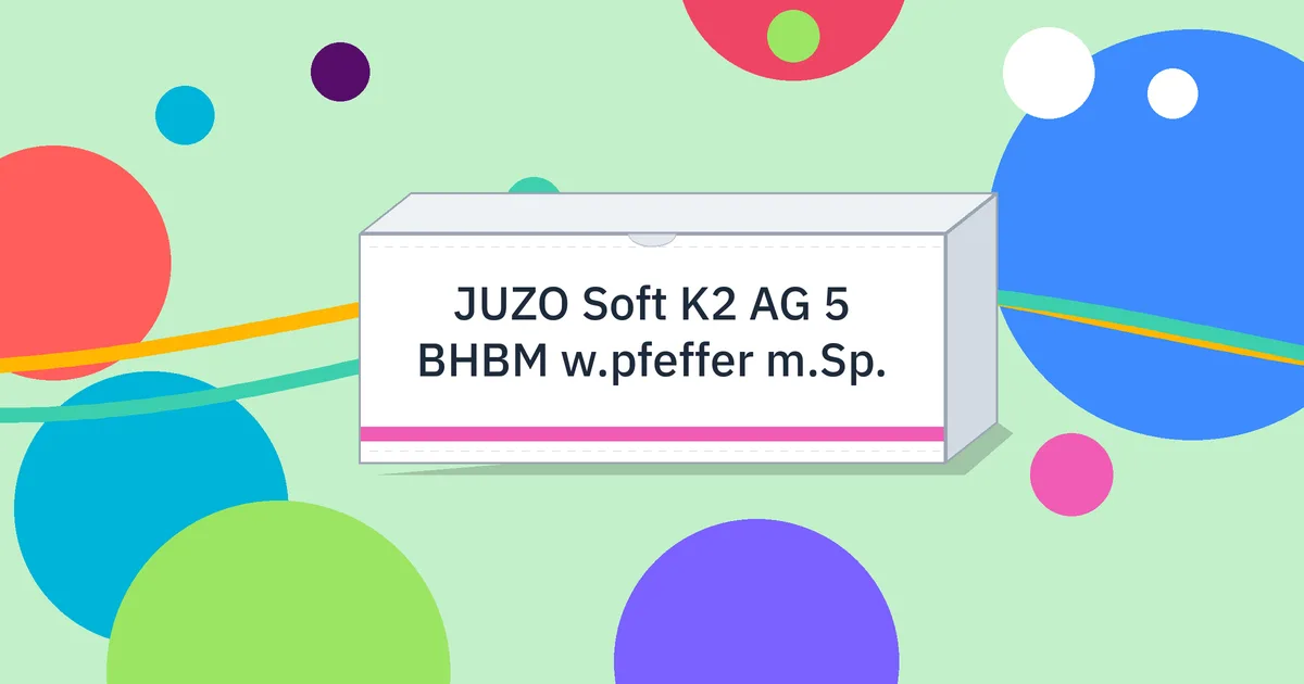 Symbolbild: Packung mit der Aufschrift JUZO Soft K2 AG 5 BHBM w.pfeffer m.Sp. (PZN 14866683) – Verfügbarkeit und Bezug in Apotheken in Frankfurt am Main