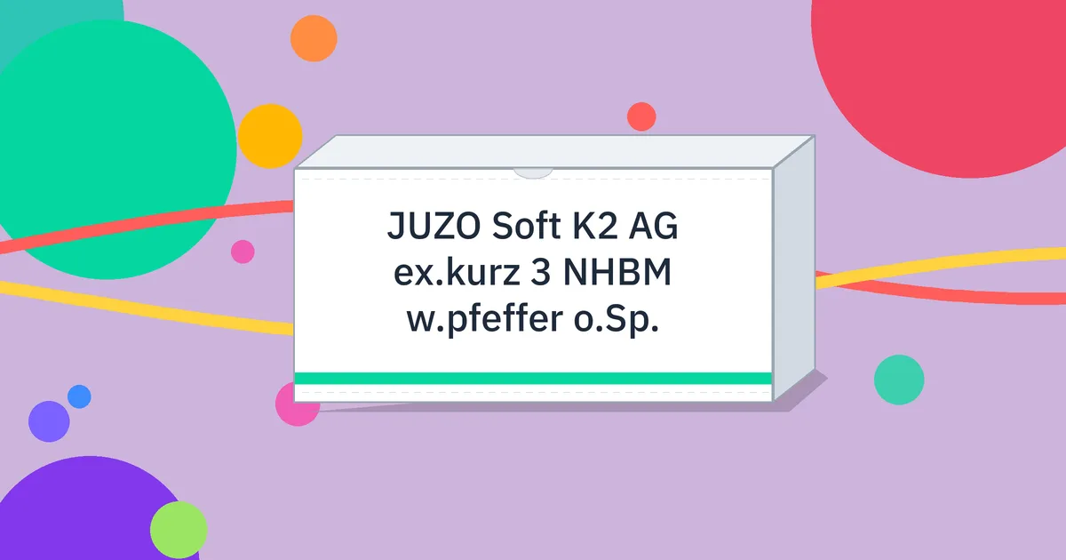 Symbolbild: Packung mit der Aufschrift JUZO Soft K2 AG ex.kurz 3 NHBM w.pfeffer o.Sp. (PZN 15022094) – Verfügbarkeit und Bezug in Apotheken in Frankfurt am Main