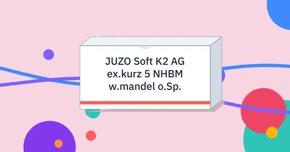 Symbolbild: Packung mit der Aufschrift JUZO Soft K2 AG ex.kurz 5 NHBM w.mandel o.Sp. (PZN 15022680) – Verfügbarkeit und Bezug in Apotheken in Frankfurt am Main