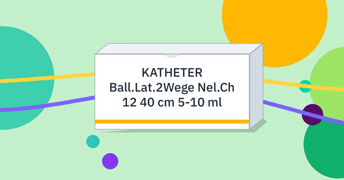 Symbolbild: Packung mit der Aufschrift KATHETER Ball.Lat.2Wege Nel.Ch 12 40 cm 5-10 ml (PZN 06829998) – Verfügbarkeit und Bezug in Apotheken in Frankfurt am Main