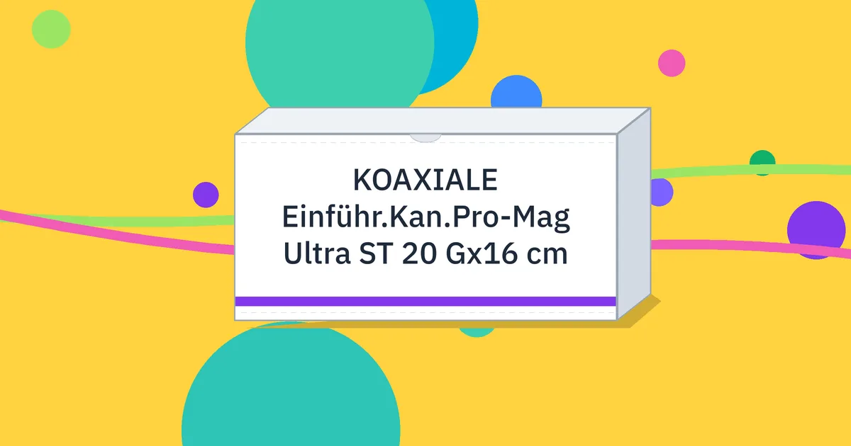 Symbolbild: Packung mit der Aufschrift KOAXIALE Einführ.Kan.Pro-Mag Ultra ST 20 Gx16 cm (PZN 05020295) – Verfügbarkeit und Bezug in Apotheken in Frankfurt am Main