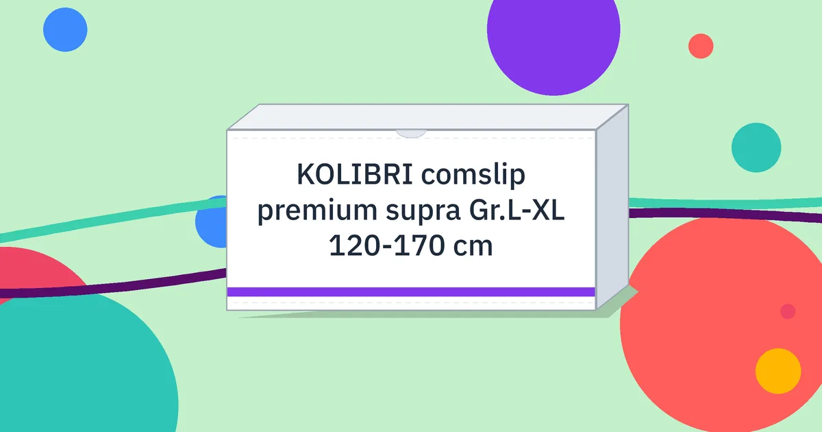 Symbolbild: Packung mit der Aufschrift KOLIBRI comslip premium supra Gr.L-XL 120-170 cm (PZN 15564926) – Verfügbarkeit und Bezug in Apotheken in Frankfurt am Main