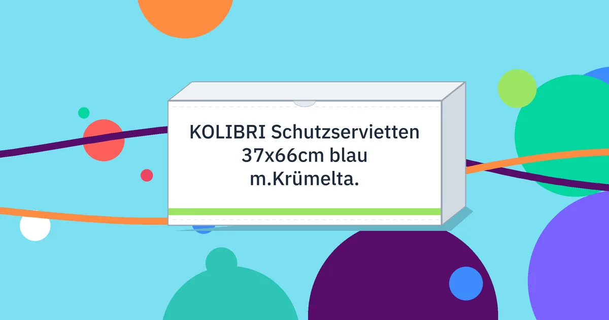 Symbolbild: Packung mit der Aufschrift KOLIBRI Schutzservietten 37x66cm blau m.Krümelta. (PZN 00695456) – Verfügbarkeit und Bezug in Apotheken in Frankfurt am Main
