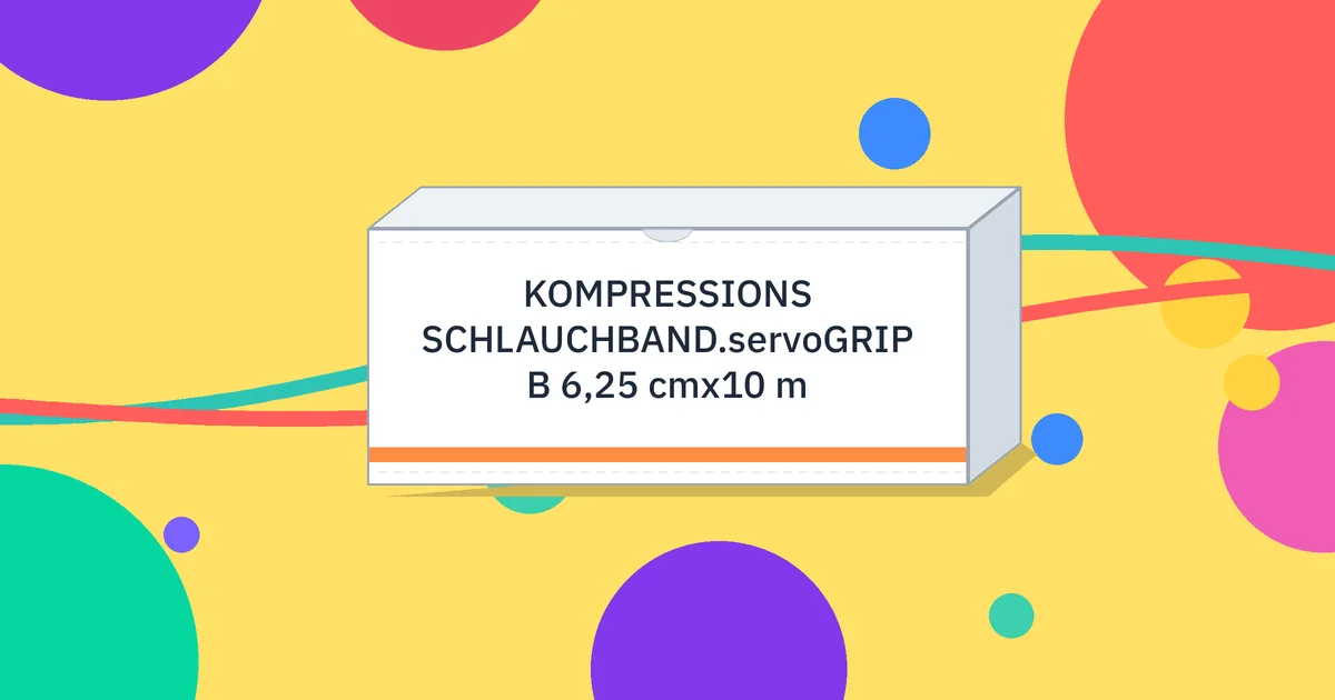 Symbolbild: Packung mit der Aufschrift KOMPRESSIONS SCHLAUCHBAND.servoGRIP B 6,25 cmx10 m (PZN 02719066) – Verfügbarkeit und Bezug in Apotheken in Frankfurt am Main