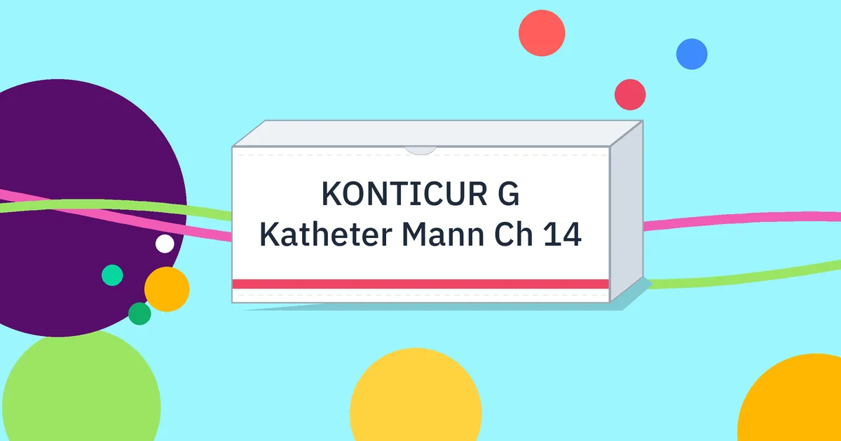 Symbolbild: Packung mit der Aufschrift KONTICUR G Katheter Mann Ch 14 (PZN 20023061) – Verfügbarkeit und Bezug in Apotheken in Frankfurt am Main