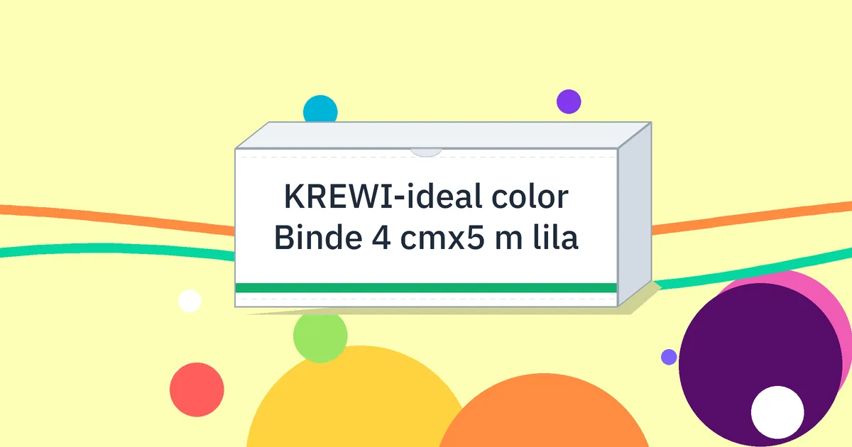 Symbolbild: Packung mit der Aufschrift KREWI-ideal color Binde 4 cmx5 m lila (PZN 17301266) – Verfügbarkeit und Bezug in Apotheken in Frankfurt am Main