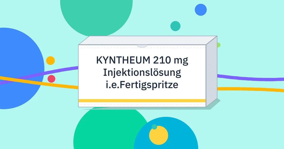 Symbolbild: Packung mit der Aufschrift KYNTHEUM 210 mg Injektionslösung i.e.Fertigspritze (PZN 19741650) – Verfügbarkeit und Bezug in Apotheken in Frankfurt am Main