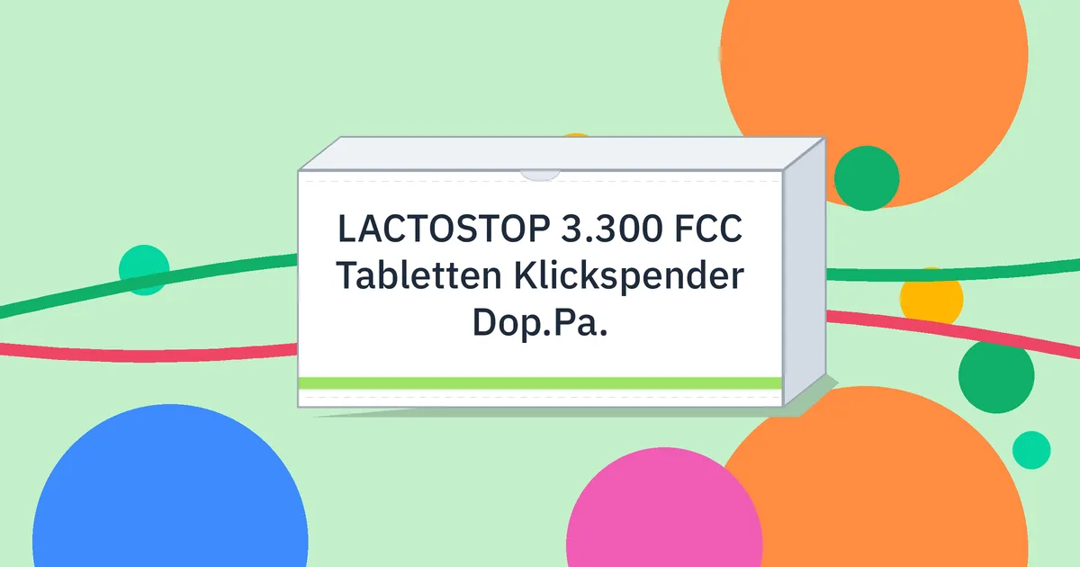 Symbolbild: Packung mit der Aufschrift LACTOSTOP 3.300 FCC Tabletten Klickspender Dop.Pa. (PZN 10941761) – Verfügbarkeit und Bezug in Apotheken in Frankfurt am Main