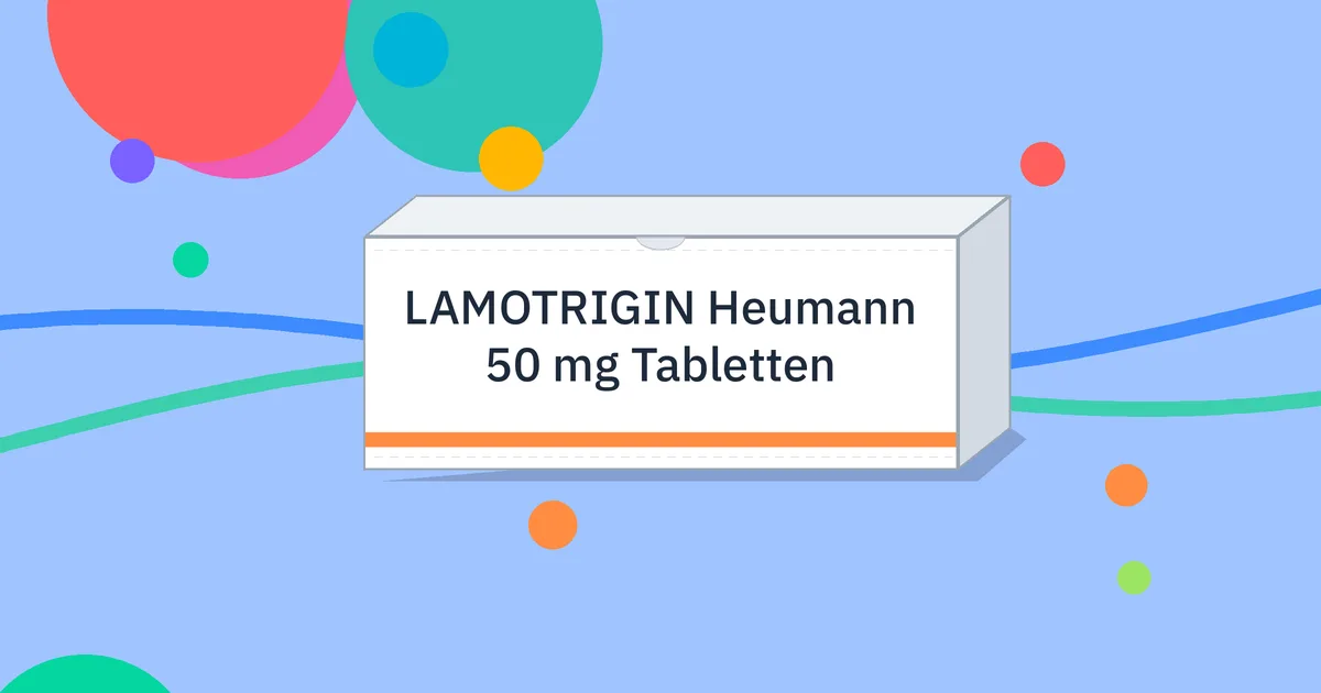 Symbolbild: Packung mit der Aufschrift LAMOTRIGIN Heumann 50 mg Tabletten (PZN 03888150) – Verfügbarkeit und Bezug in Apotheken in Frankfurt am Main