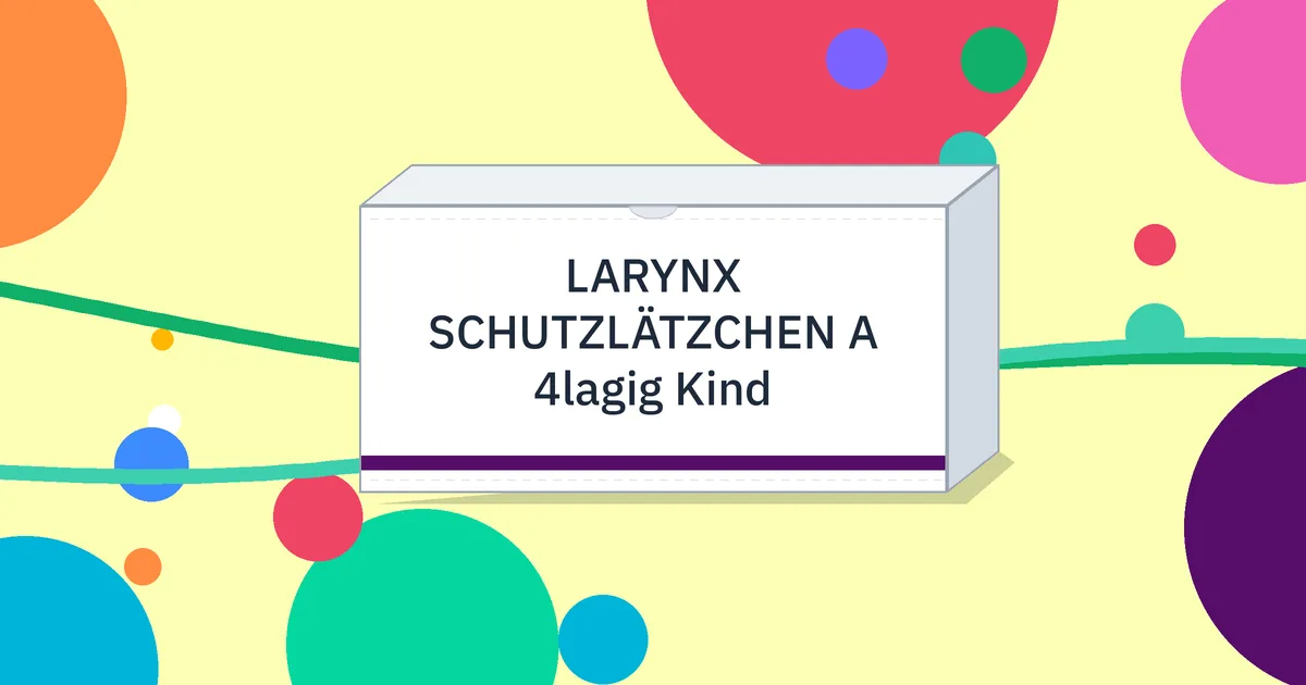 Symbolbild: Packung mit der Aufschrift LARYNX SCHUTZLÄTZCHEN A 4lagig Kind (PZN 03802585) – Verfügbarkeit und Bezug in Apotheken in Frankfurt am Main