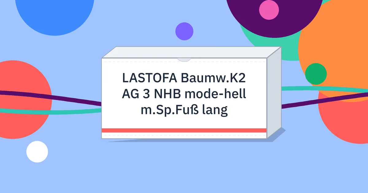 Symbolbild: Packung mit der Aufschrift LASTOFA Baumw.K2 AG 3 NHB mode-hell m.Sp.Fuß lang (PZN 01946216) – Verfügbarkeit und Bezug in Apotheken in Frankfurt am Main
