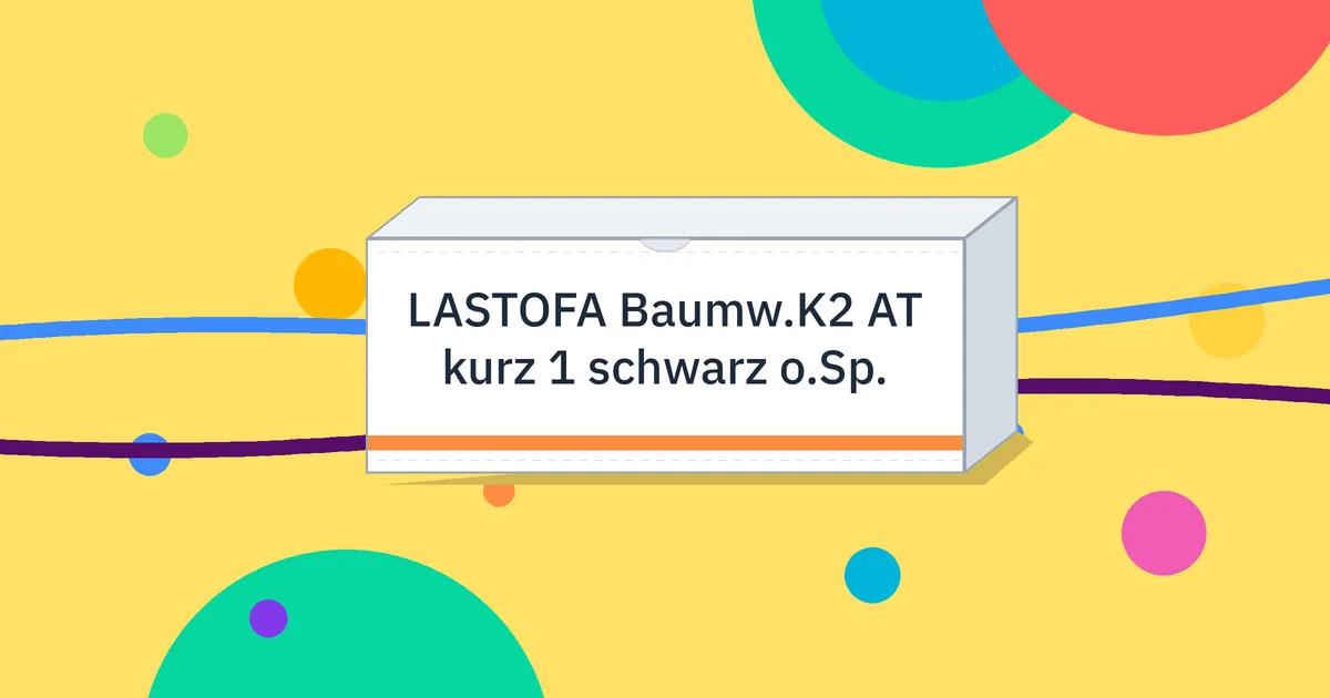 Symbolbild: Packung mit der Aufschrift LASTOFA Baumw.K2 AT kurz 1 schwarz o.Sp. (PZN 01952027) – Verfügbarkeit und Bezug in Apotheken in Frankfurt am Main