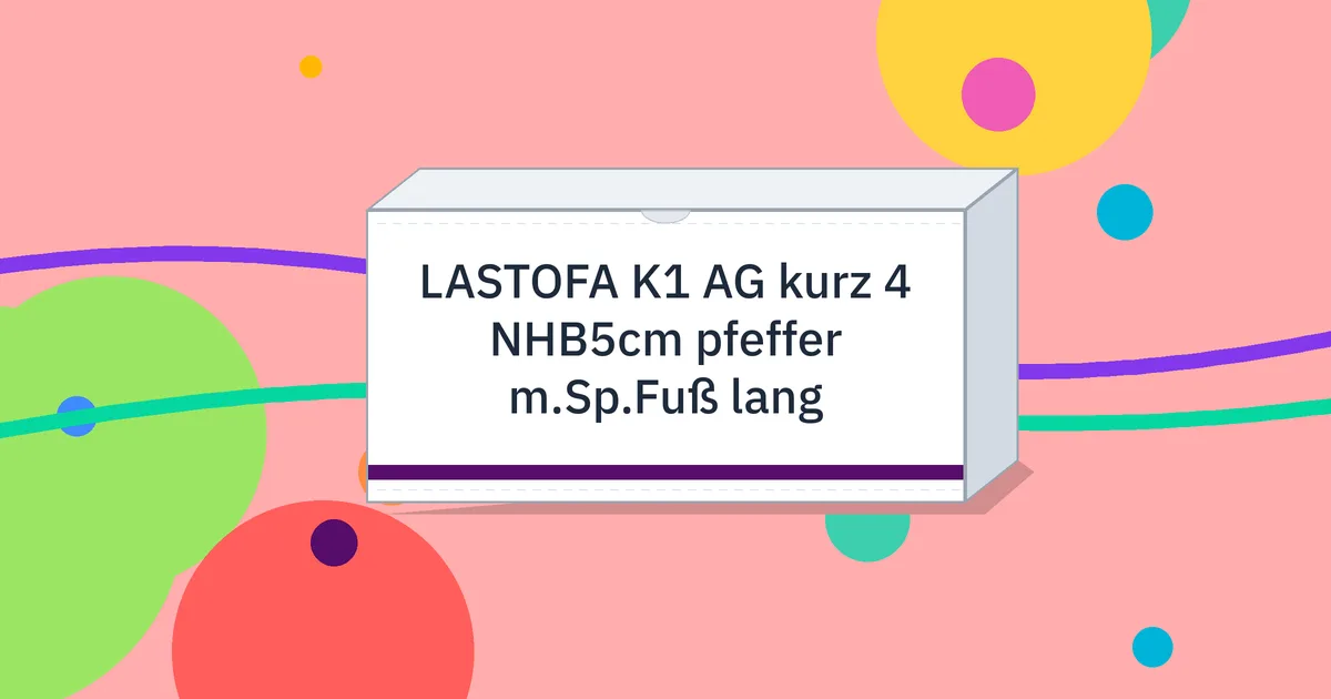 Symbolbild: Packung mit der Aufschrift LASTOFA K1 AG kurz 4 NHB5cm pfeffer m.Sp.Fuß lang (PZN 13792706) – Verfügbarkeit und Bezug in Apotheken in Frankfurt am Main